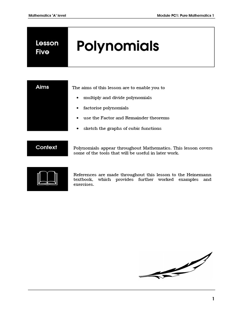 A Level Pure Maths Sample Lesson 23072014 1 | PDF | Factorization | Polynomial