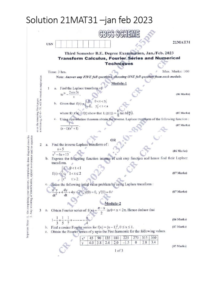 VTU Exam Question Paper With Solution of 21mat31 Transform Calculus ...