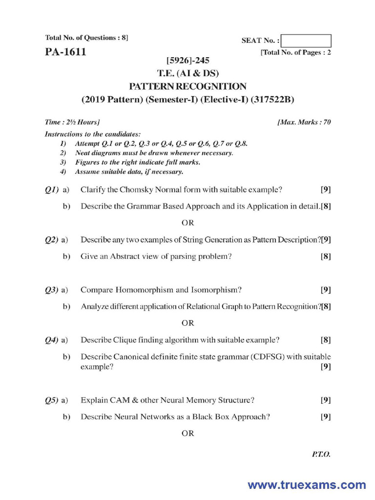 SEM V - Pattern Recognition (Oct22) | PDF