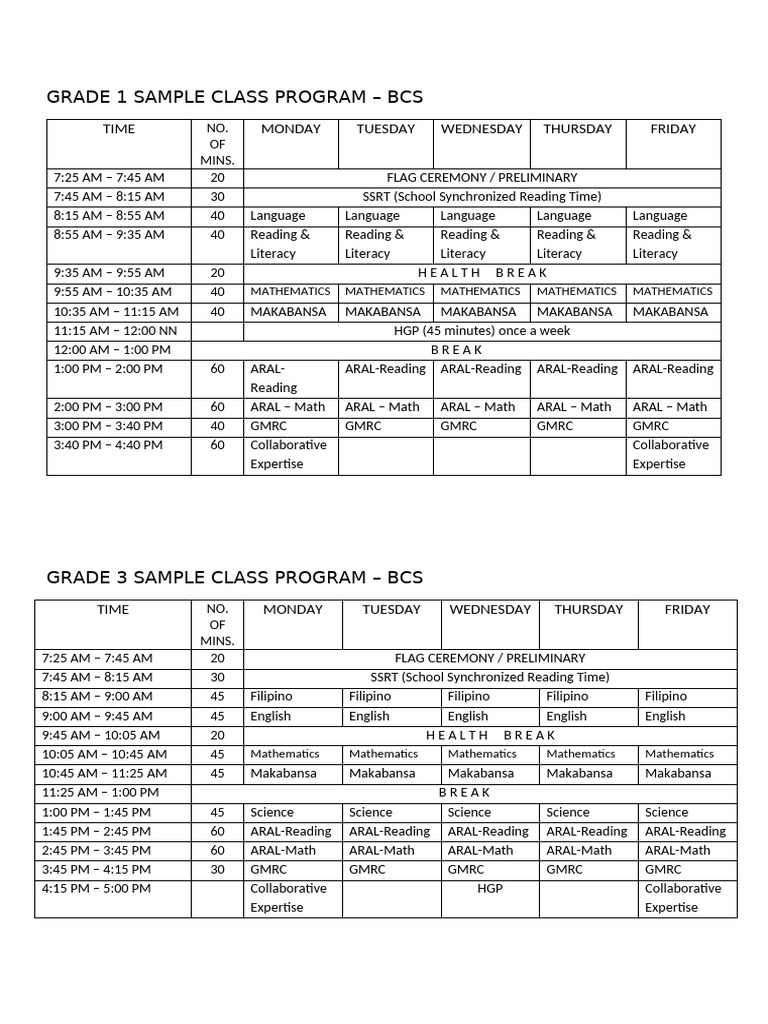 Class Program Sample 2025 2026 | PDF