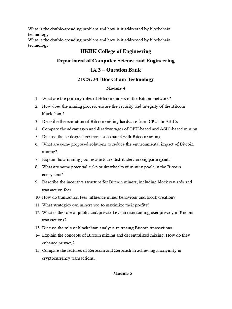 IA3 Question Bank.docx Blockchain | PDF | Bitcoin | Distributed Computing