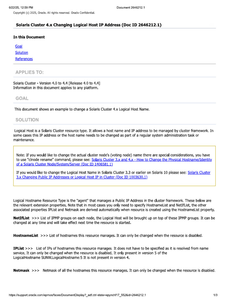 Solaris Cluster 4.x Changing Logical Host IP Address | PDF