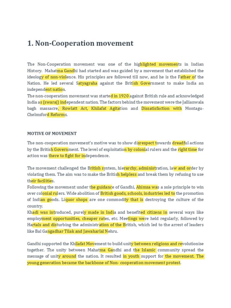 Non-Cooperation Movement Overview | PDF | Indian Nationalism ...