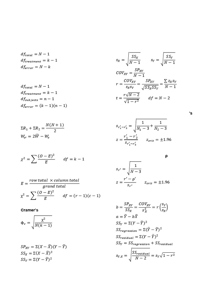 Psyc2010 Final Examination Formula Sheet | PDF | Multivariate Statistics | Mathematical And ...