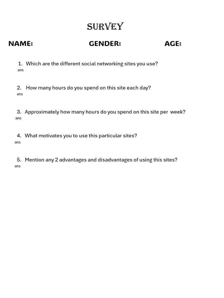 Social Networking Site Usage Survey | PDF