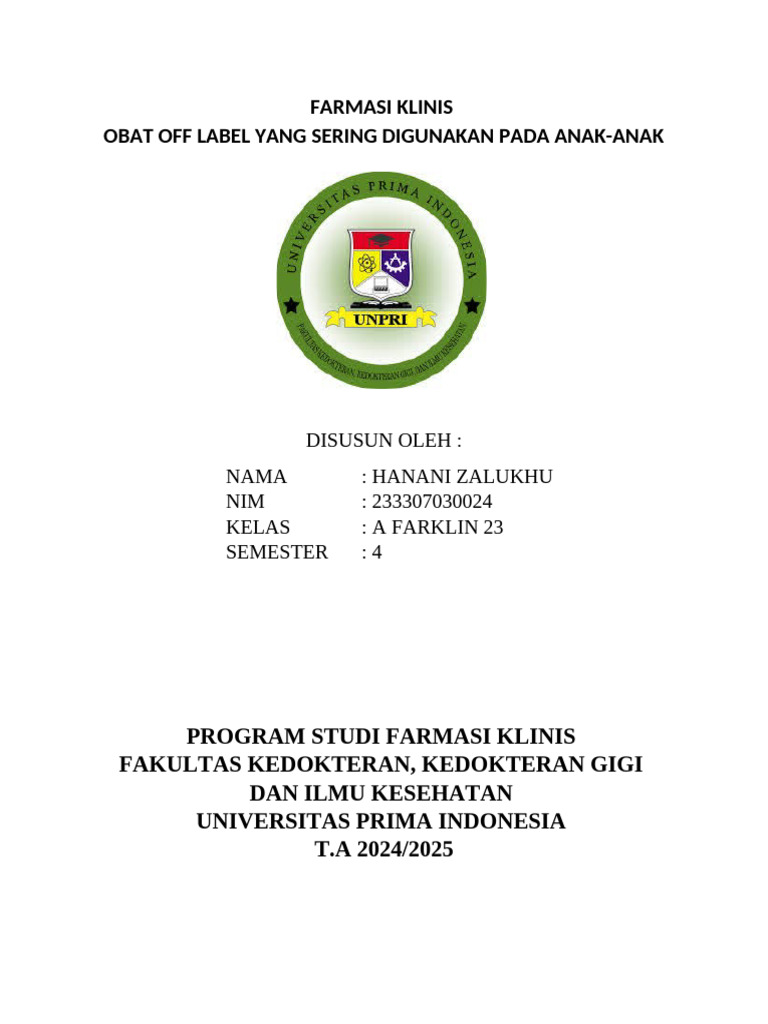 HANANI ZALUKHU - Farmasi Klinis | PDF
