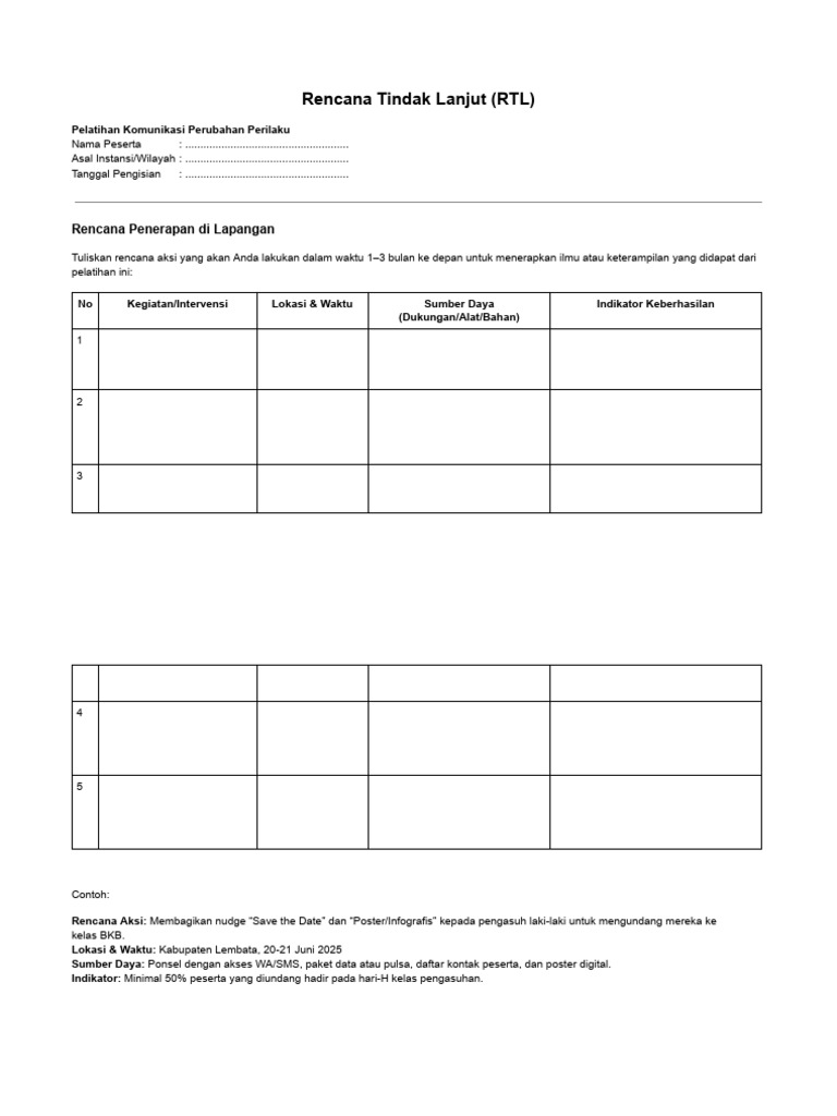 Lembar Rencana Tindak Lanjut (RTL) | PDF