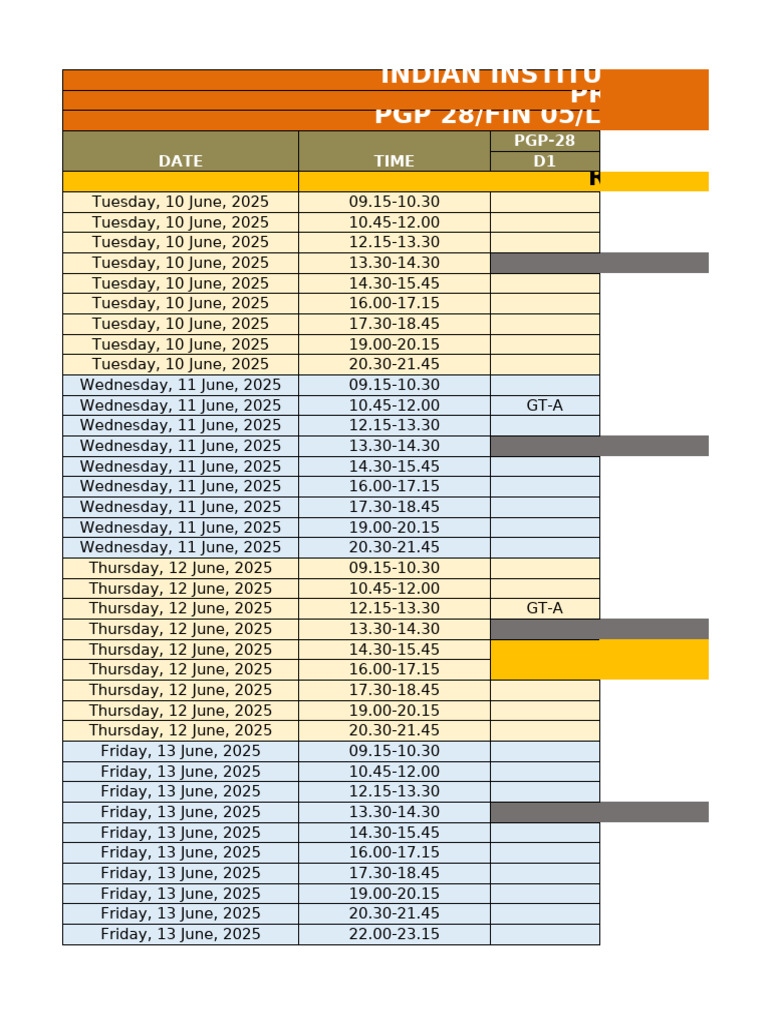 Timetable - Term IV | PDF