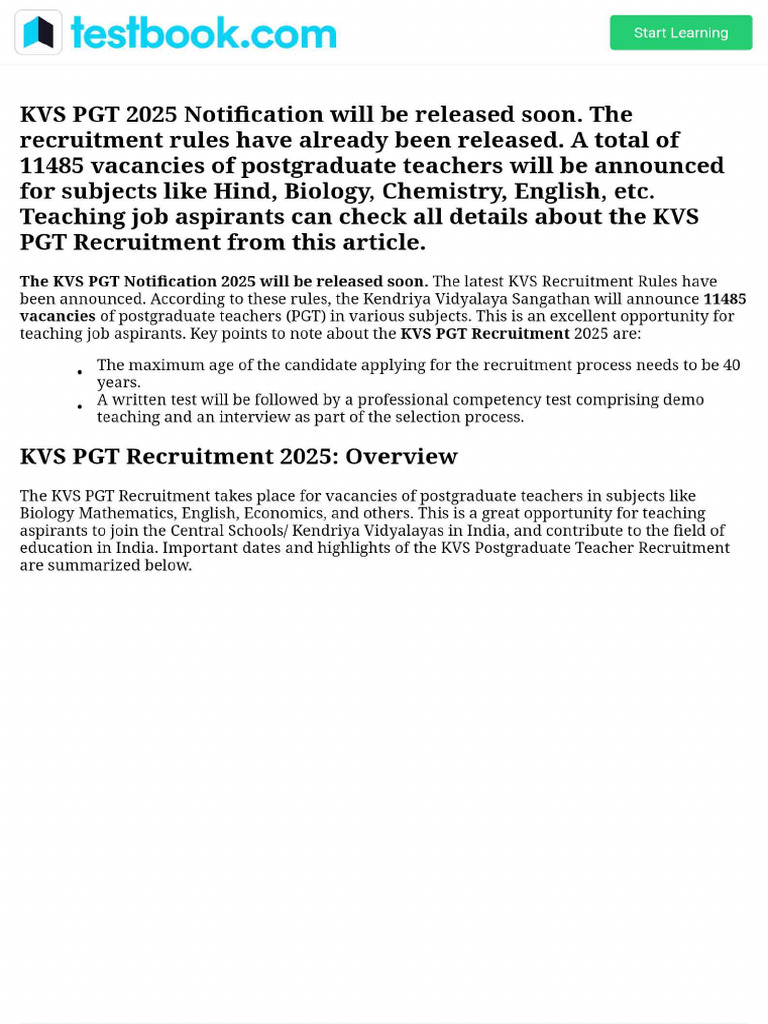 KVS PGT RecruitmentExam Info | PDF
