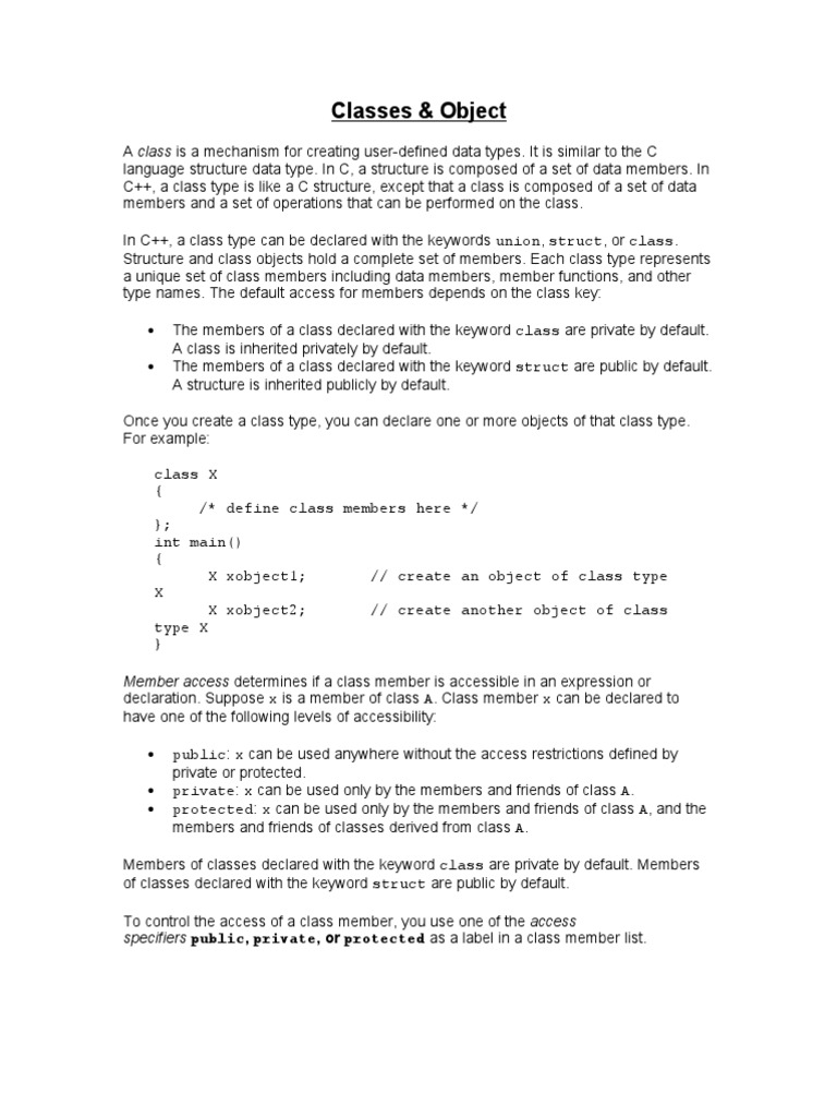 Classes And Object Member Access Determines If A Class Member Is Accessible In An Expression Or 1314