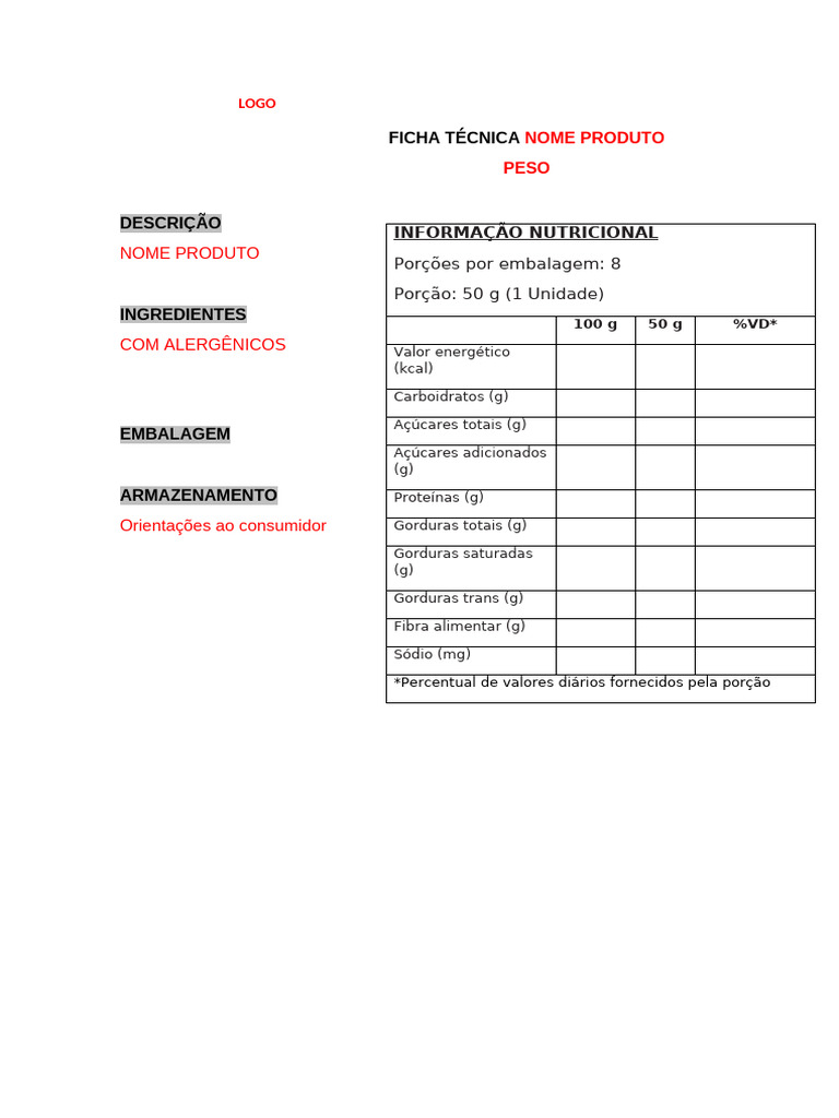 Modelo Ficha Técnica | PDF