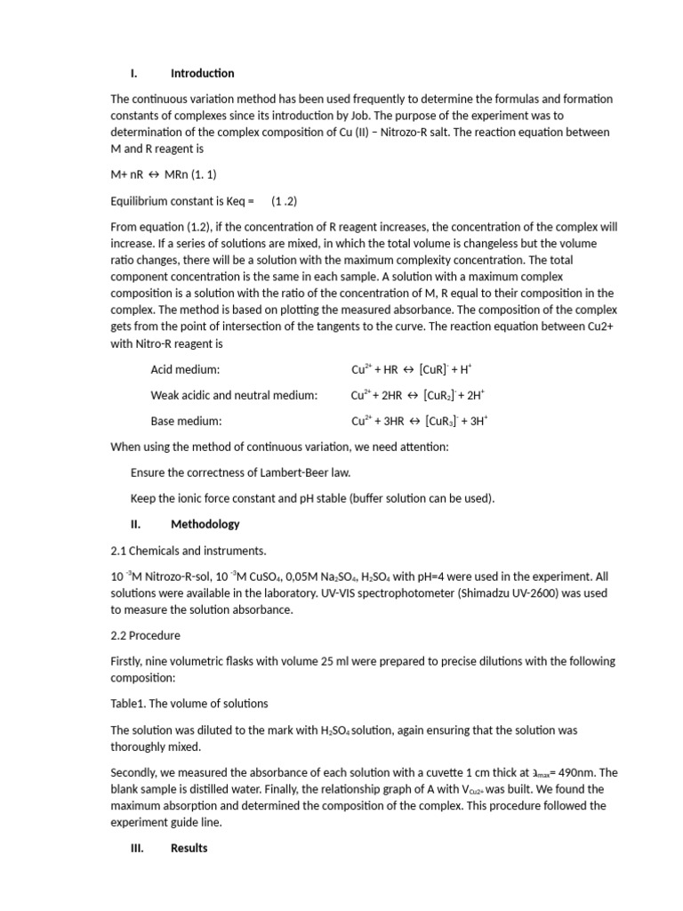 Phương Pháp Dãy Đồng Phân Tử Gam Xác Định Thành Phần Phức Cu-muối ...