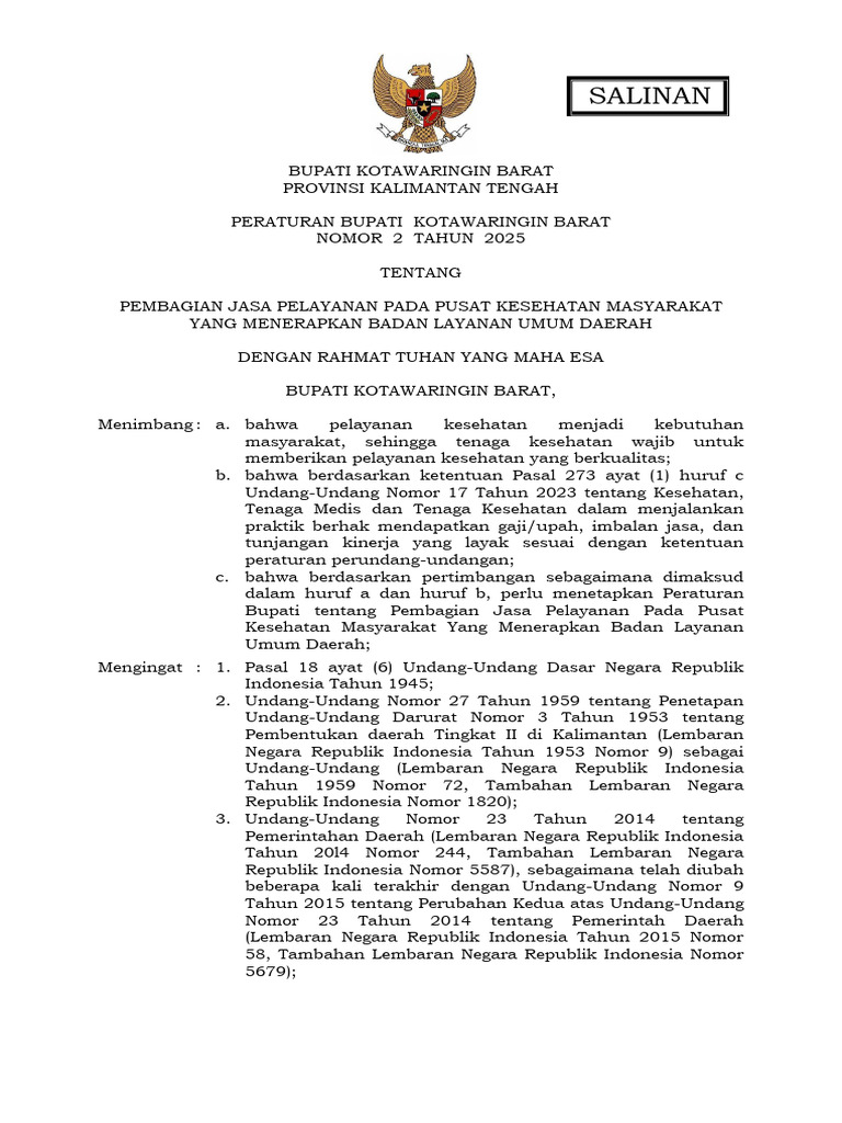 Perbup Kobar No. 2 Tahun 2025 | PDF