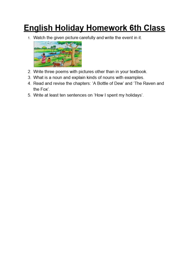English Holiday Homework 6th Class | PDF