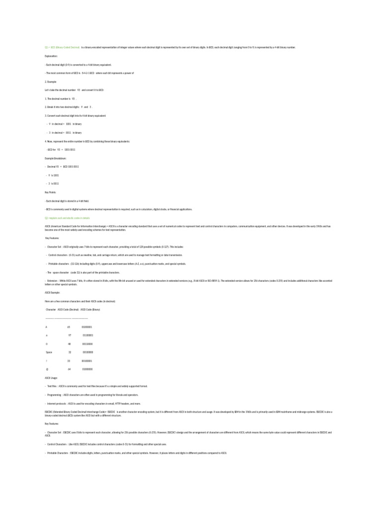Imp Question Computer Architecture | PDF | Ebcdic | Binary Coded Decimal