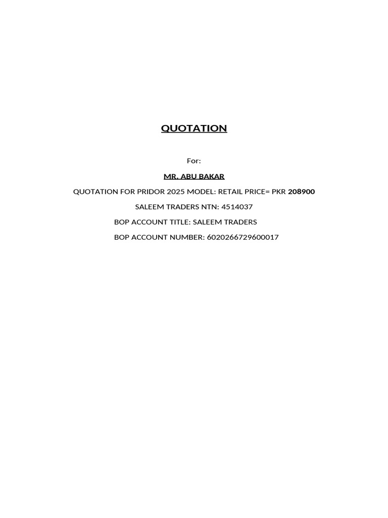 Qoutation Form - Irfan SB | PDF