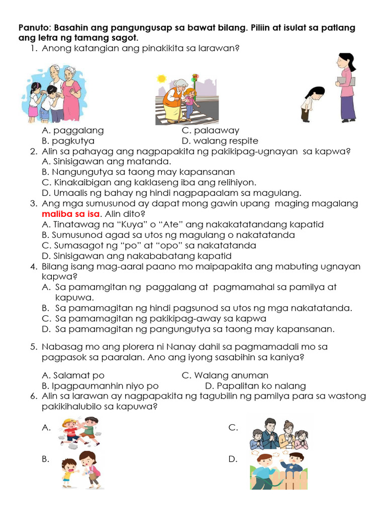 PT q3 Grade 1 Matatag GMRC 1 + Tos | PDF