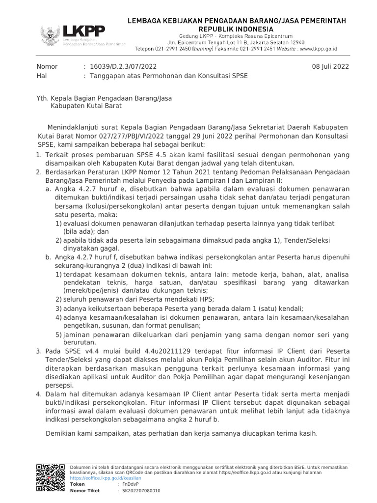 Surat LKPP | PDF