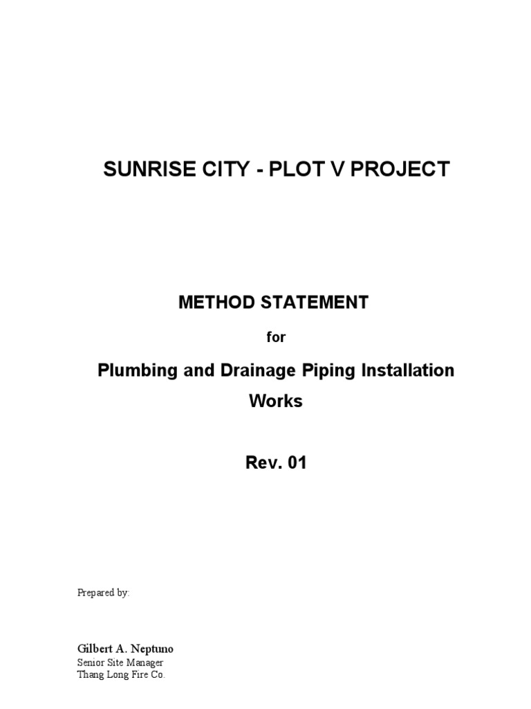 Method Statement For Plumbing Piping Works Rev.01 | PDF | Plumbing ...