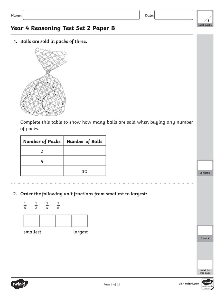 08 Year 4 Reasoning Test Set 2 Paper B | PDF