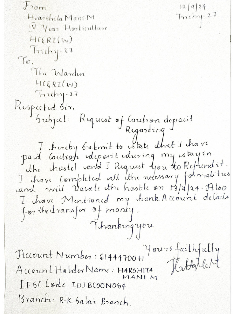 Caution Deposit Letter | PDF
