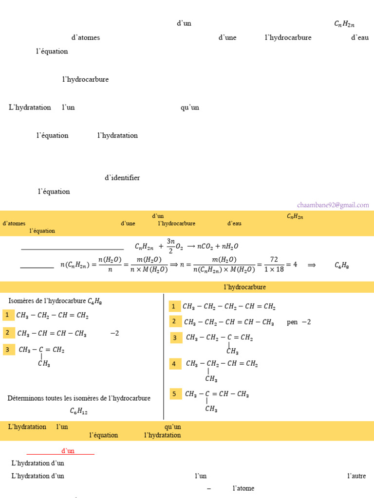 Hydratation D'un Alcène + Combustion Complete | PDF | Hydrocarbures ...