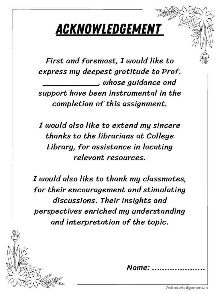 Acknowledgement For Assignment | PDF