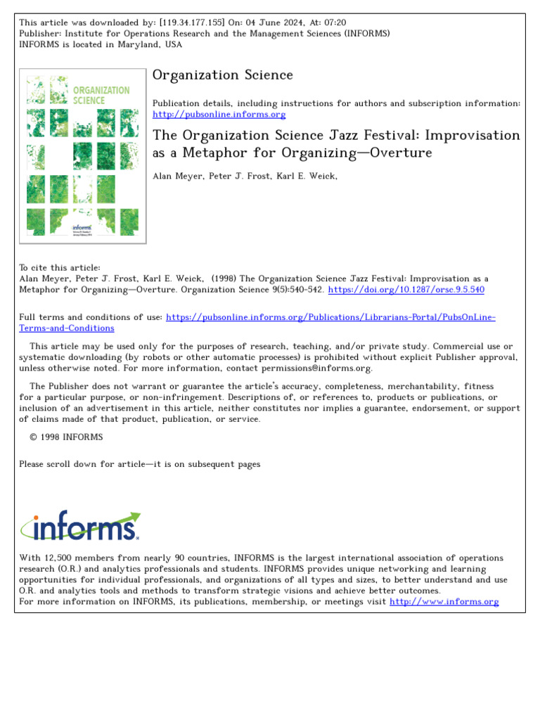 Meyer Et Al 1998 The Organization Science Jazz Festival Improvisation ...