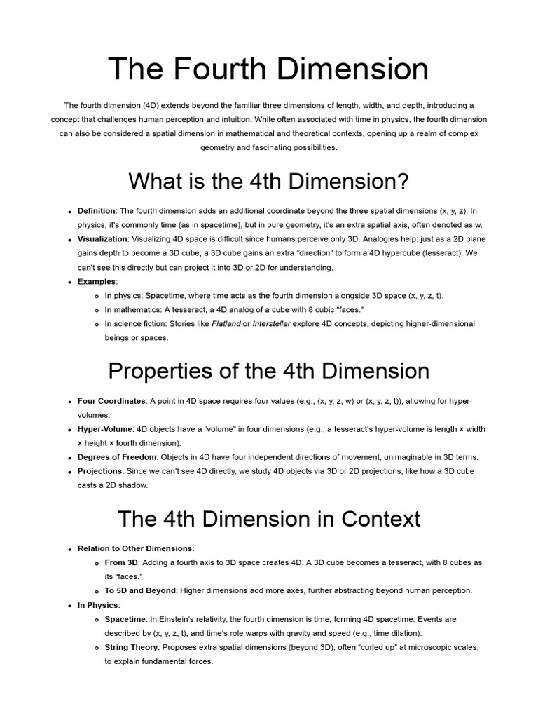 The Fourth Dimension | PDF | Dimension | Space