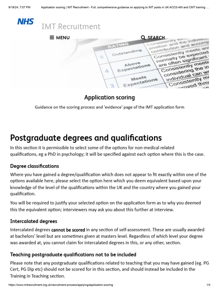 IMT Application Scoring Guidelines | PDF | Academic Degree ...