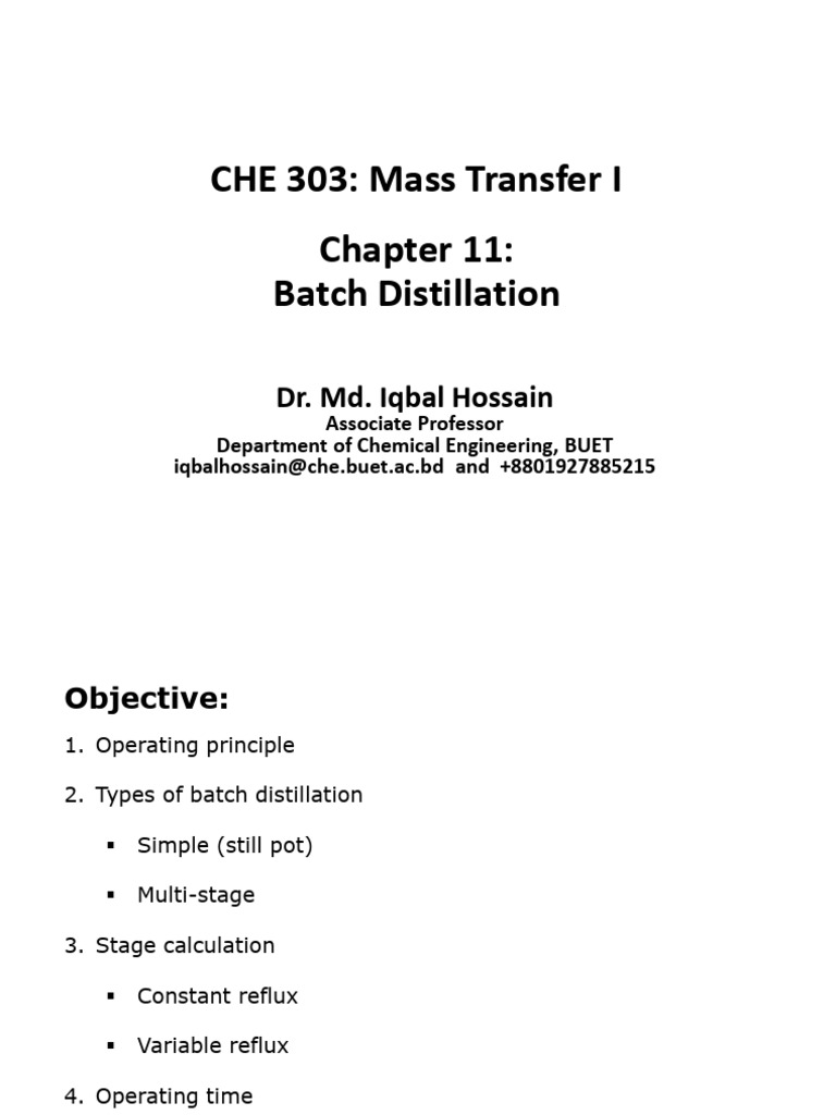 ChE 303 Batch Distillation | PDF | Distillation | Mole (Unit)