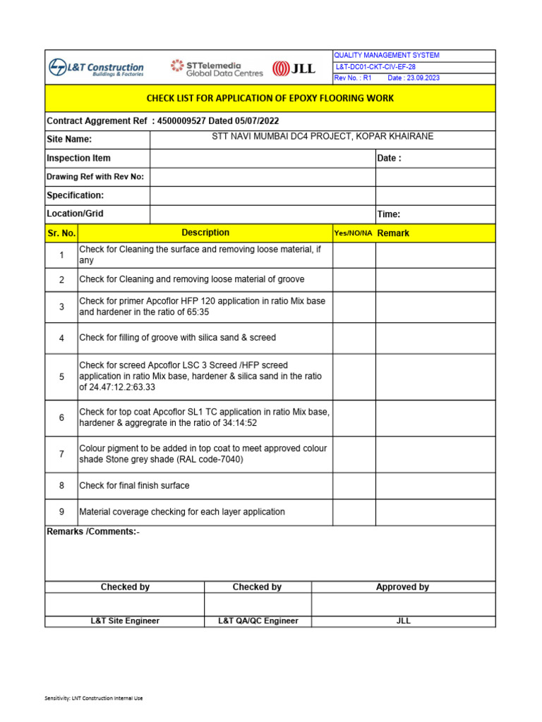 Epoxy Flooring Application Checklist | PDF