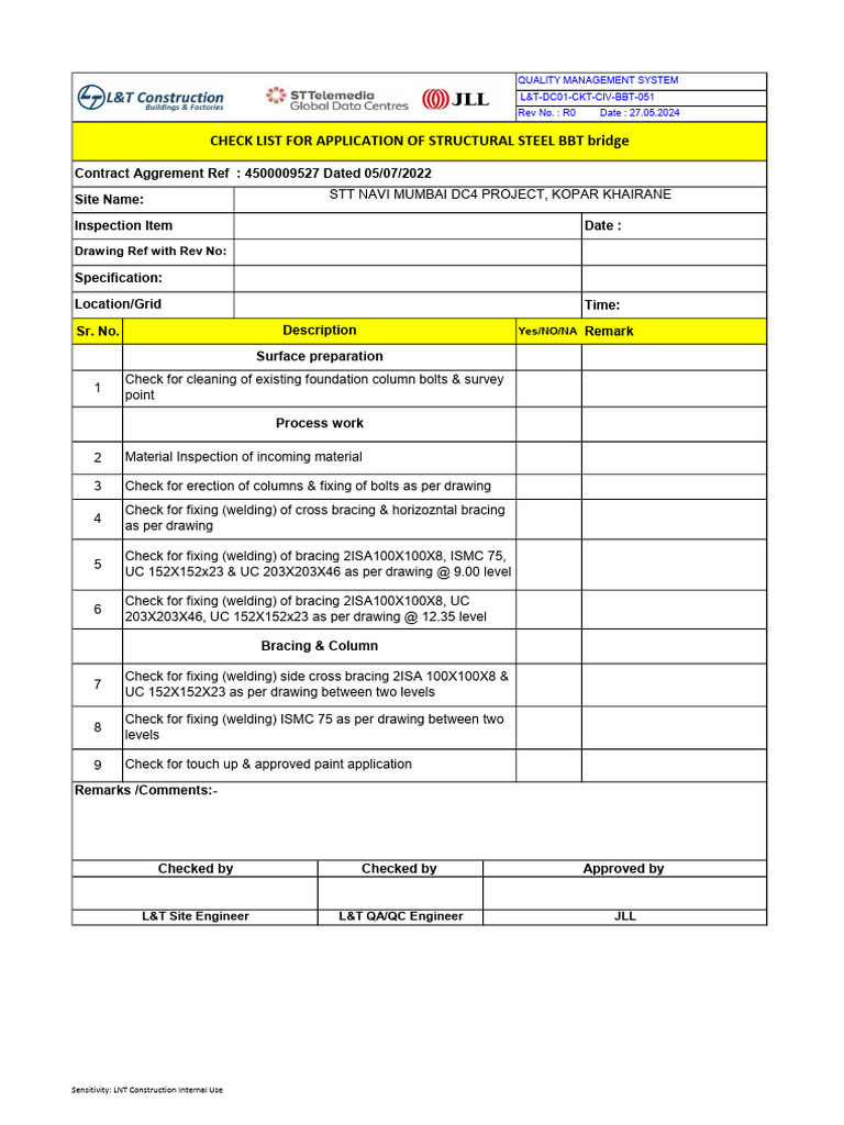 Checklist For BBT Bridge Work | PDF