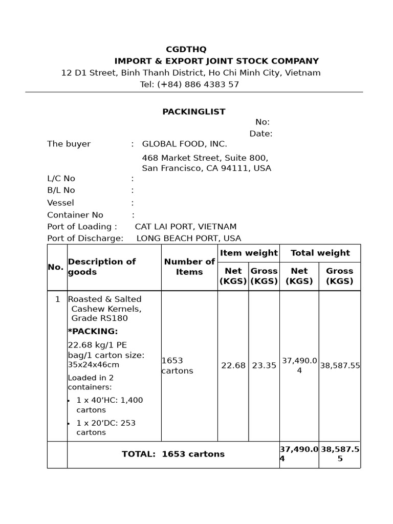 Packing List Draft | PDF