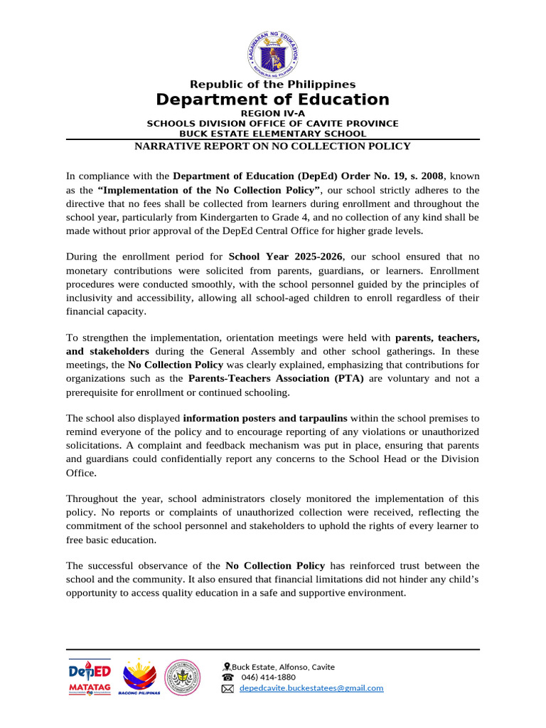 Letterhead-Matatag - No Collection Policy2025 | PDF