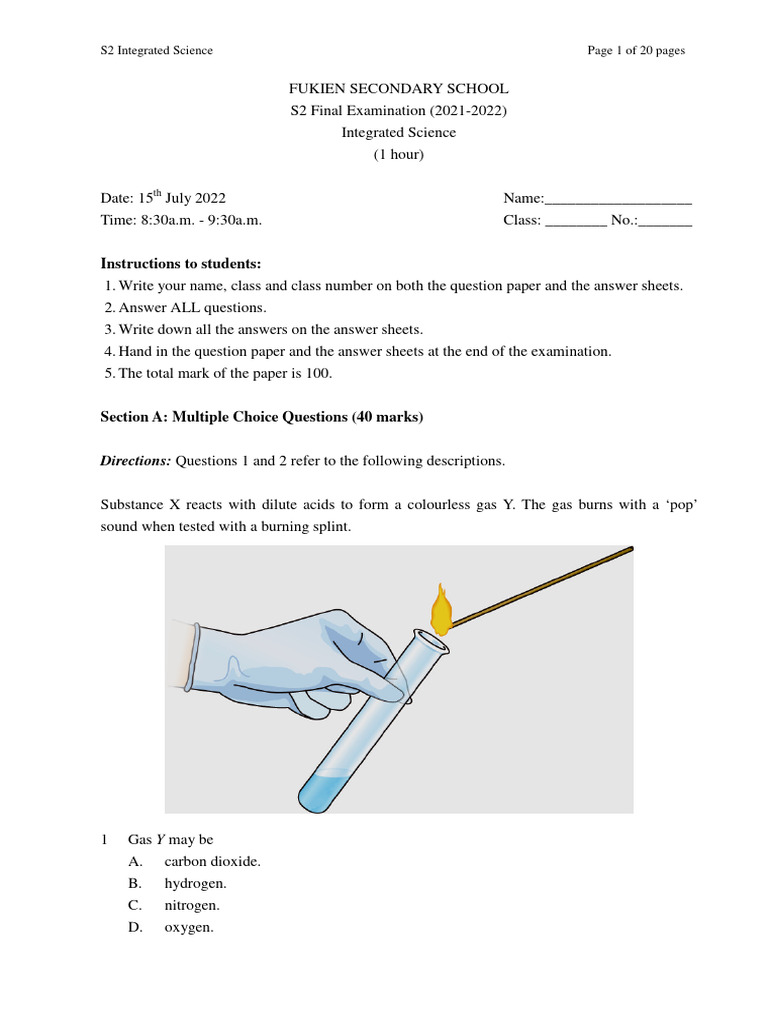 S2 Integrated Science Exam Paper 2022 | PDF | Ear | Limestone