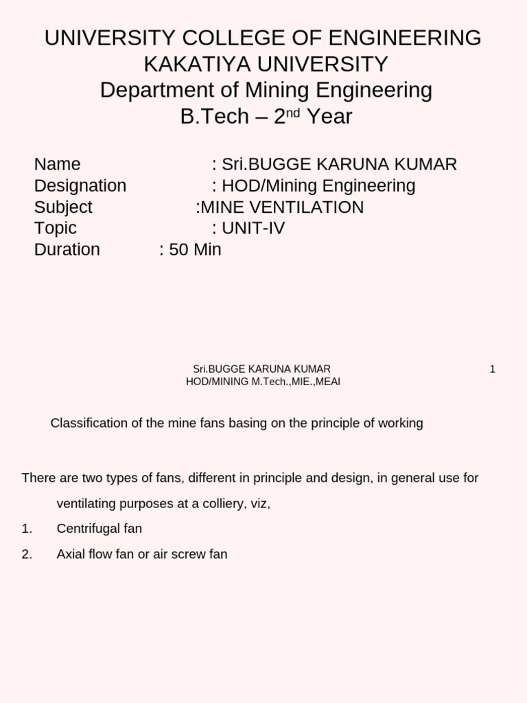 Mine Ventilation UNIT IV | PDF | Electric Motor | Propeller