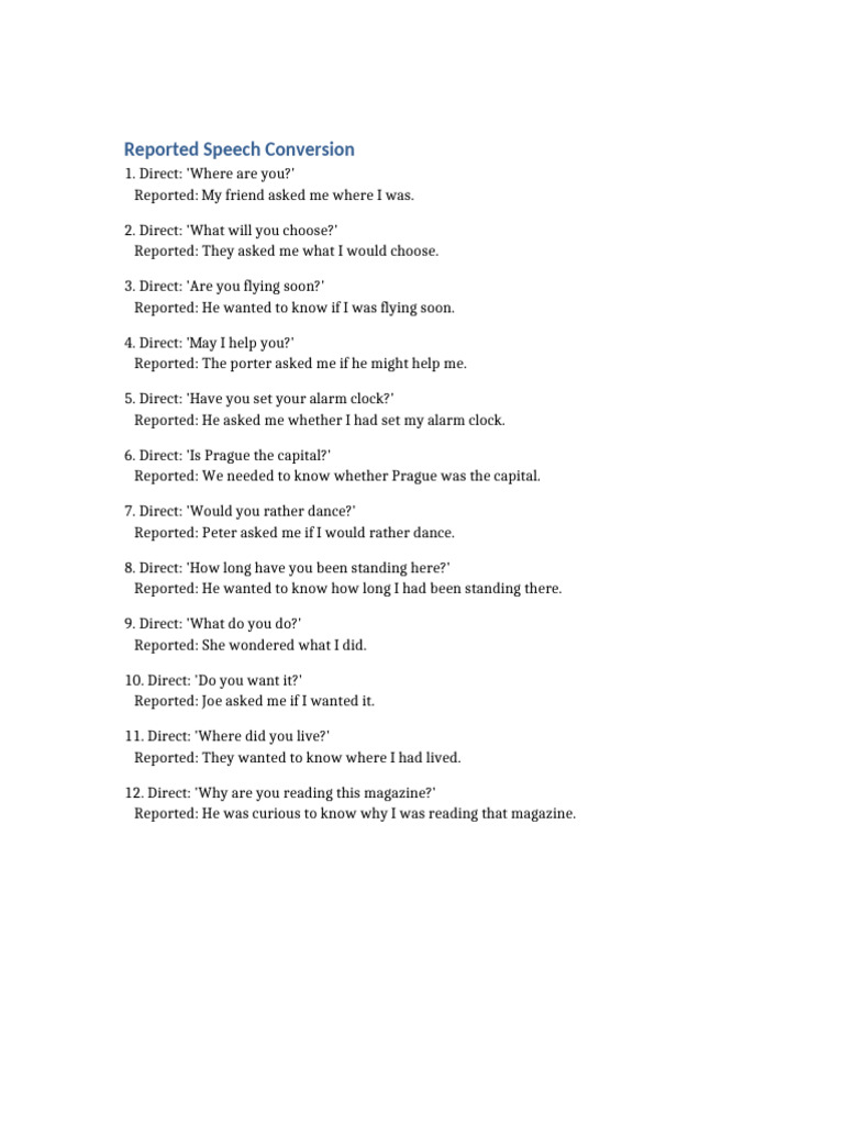 Reported Speech Conversions | PDF