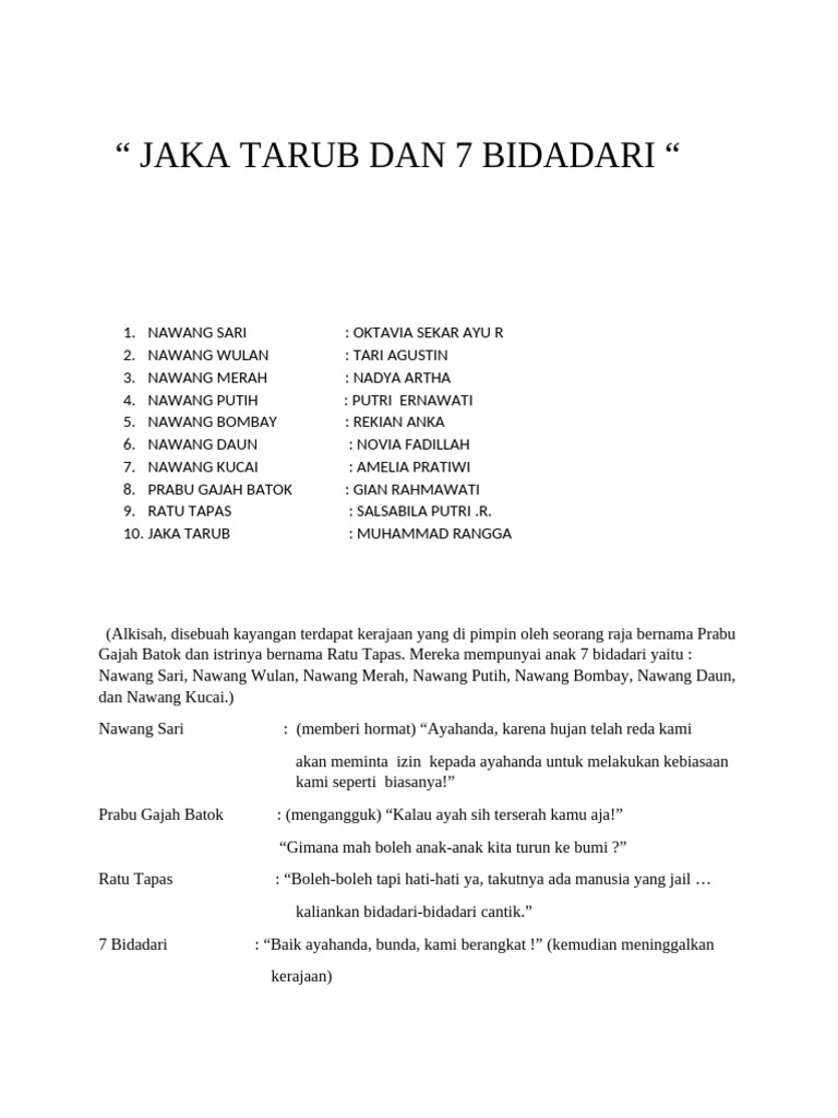Jaka Tarub dan 7 Bidadari | PDF