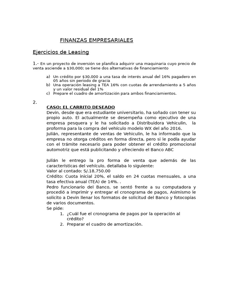 Semana 7 EJERCICIO 4 Leasing-Prestamo | PDF