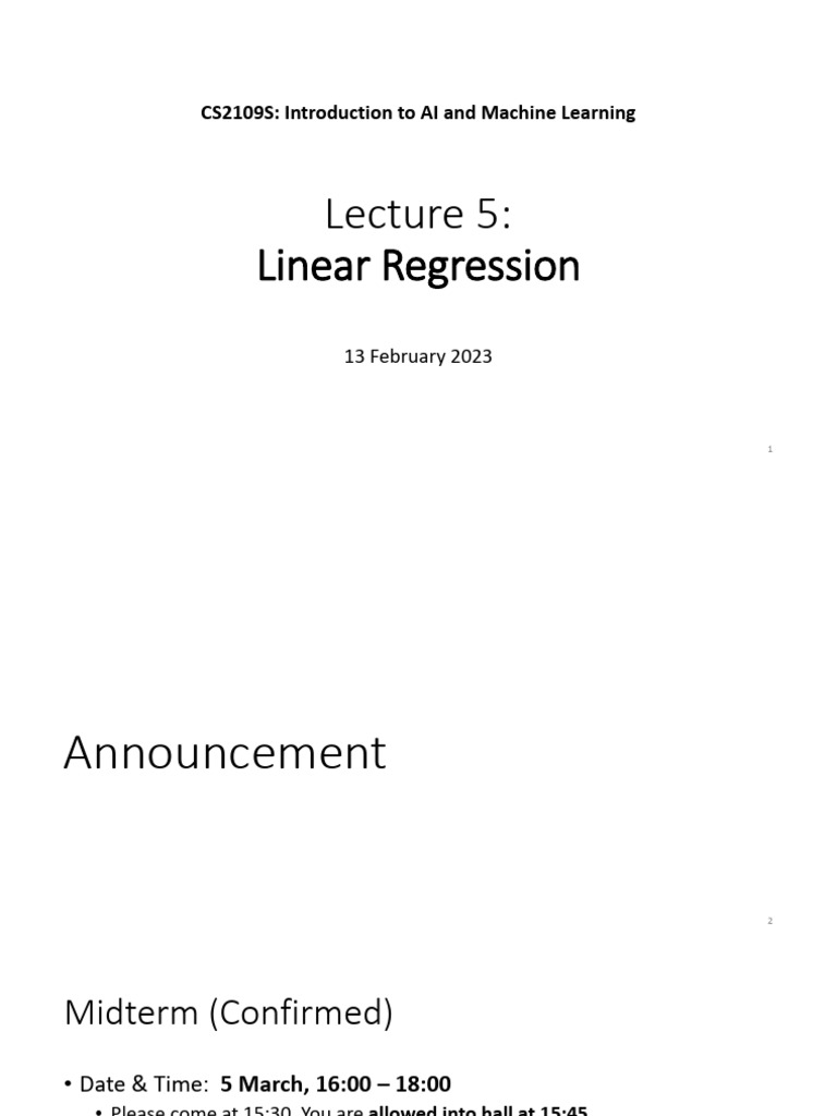 Lecture 5 - Linear Regression | PDF | Regression Analysis | Receiver Operating Characteristic