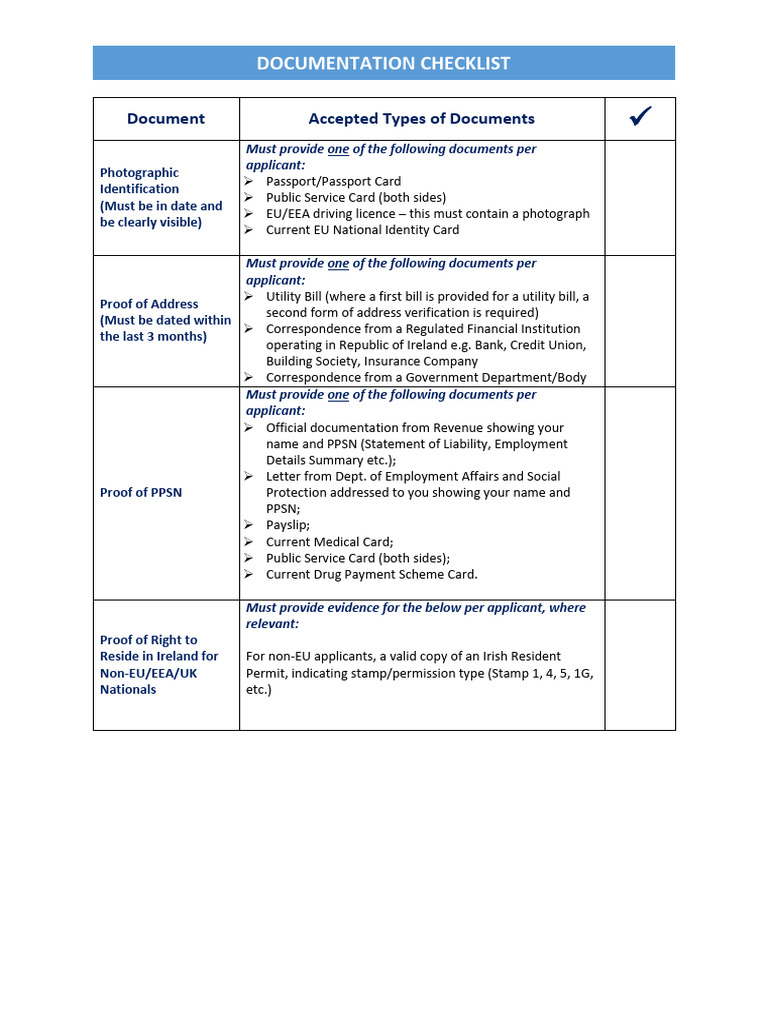 Income Documentation Checklist | PDF | Identity Document