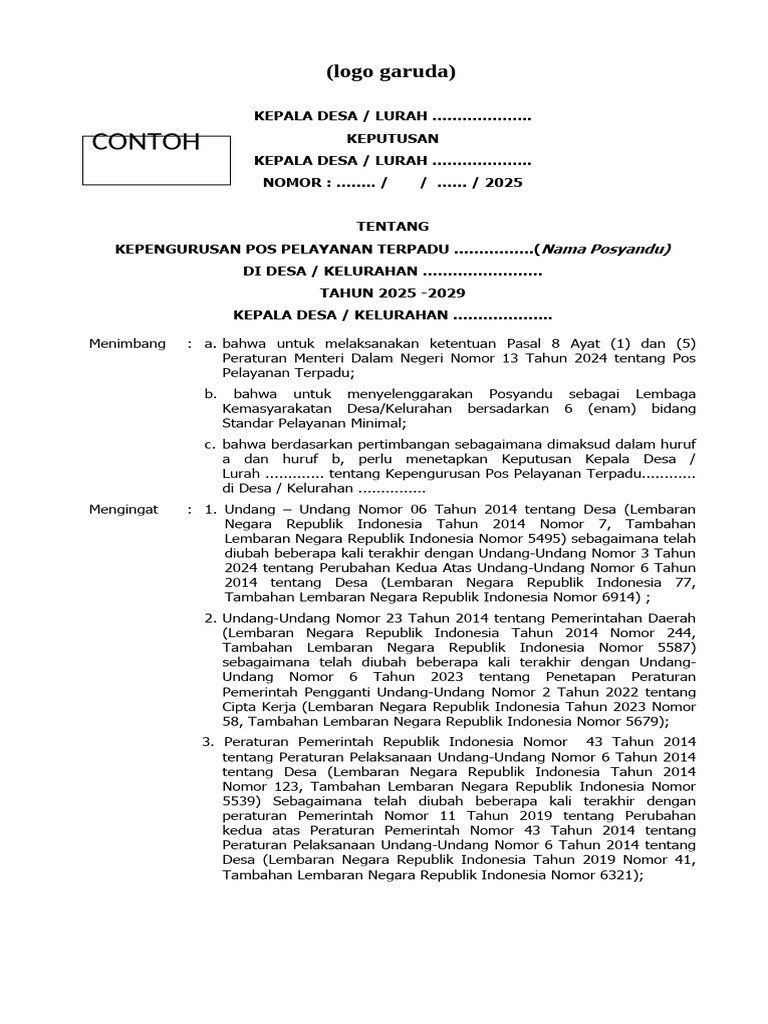 Contoh SK Pengurus Posyandu Desa-Baru | PDF