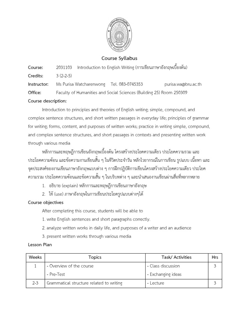 Course Syllabus Writing 1 68 | PDF