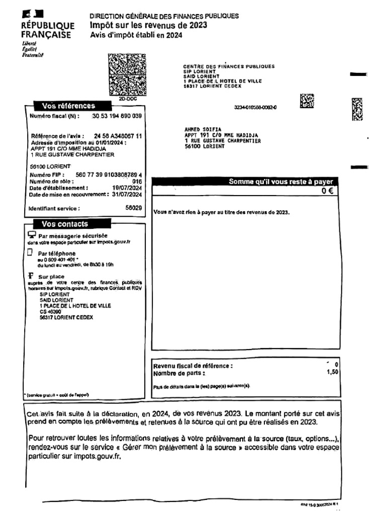 Avis D'Imposition 2024 Soifia | PDF