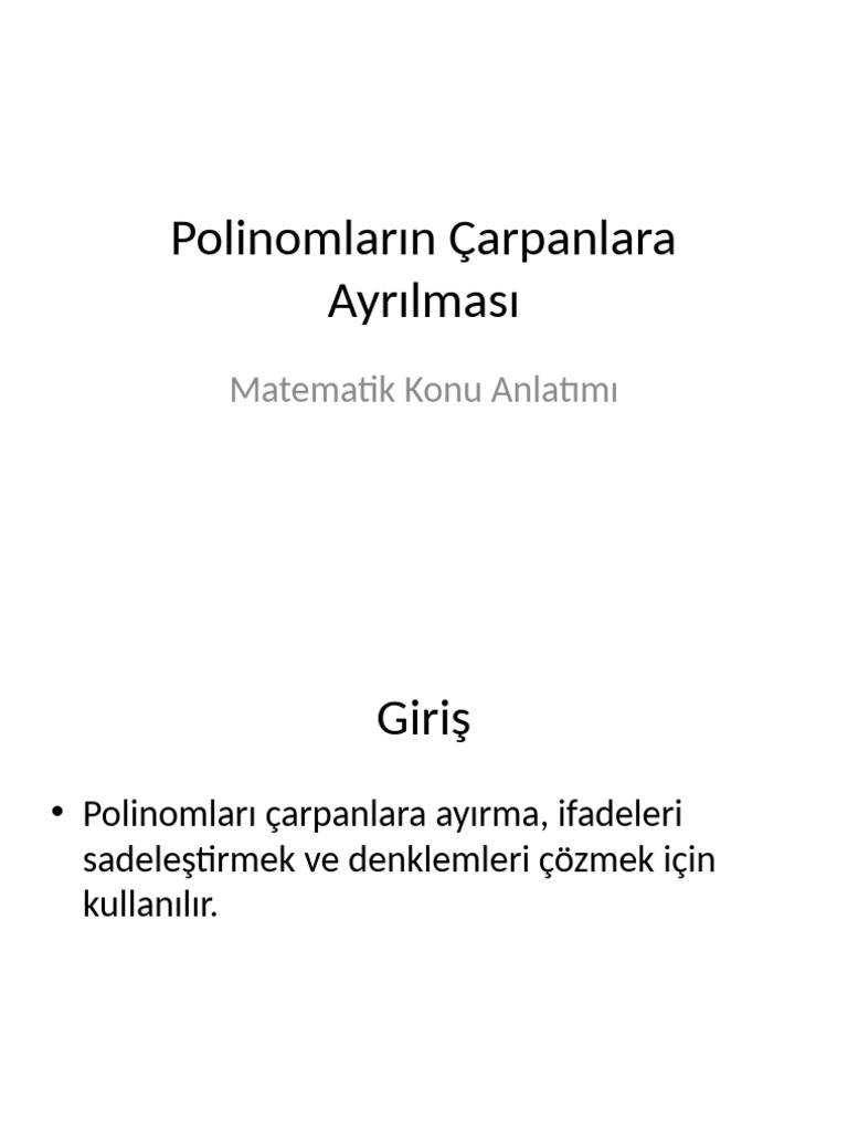Polinomlar Carpanlara Ayirma | PDF