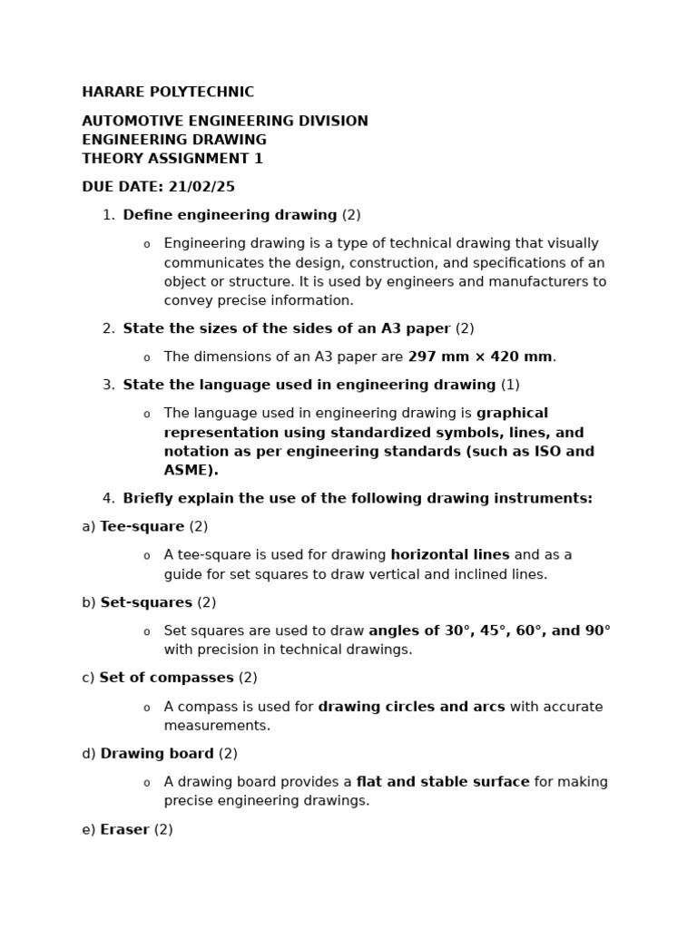 HARARE POLYTECHNIC Draw Assignment 1 | PDF