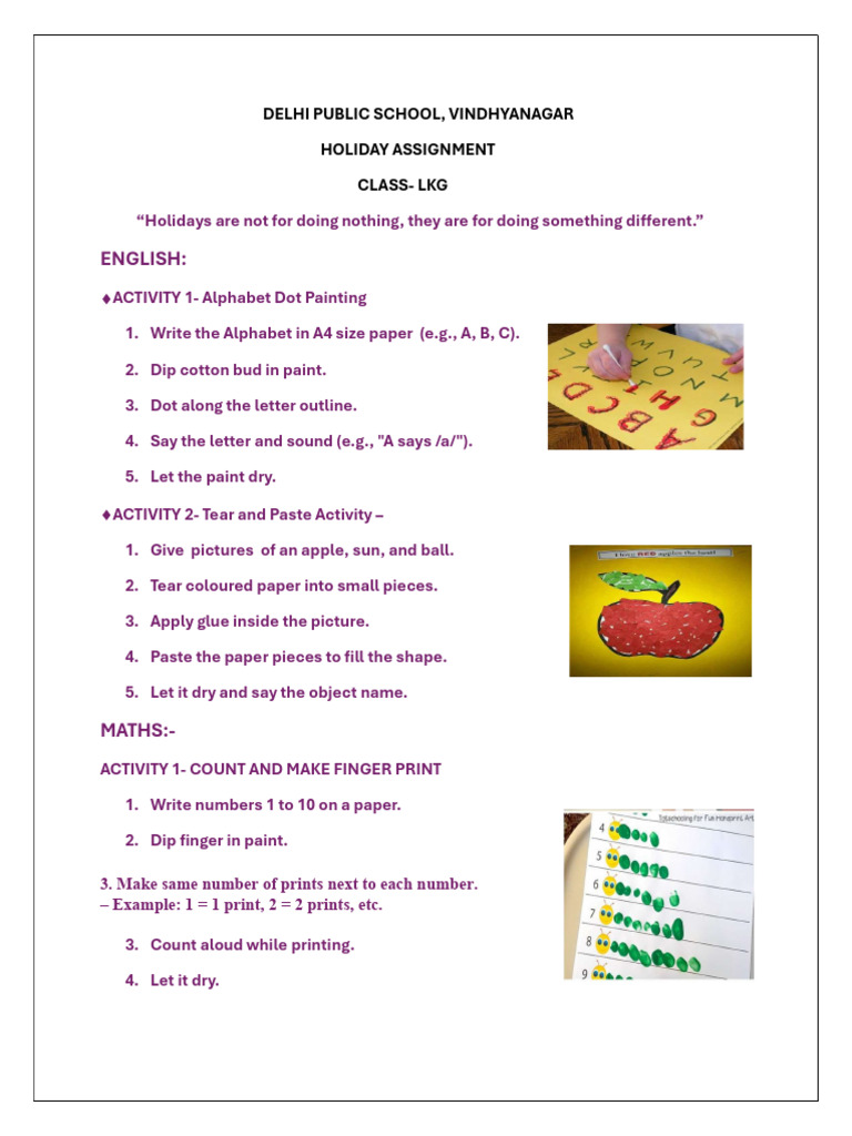 Compiled Holiday Assignment For LKG | PDF