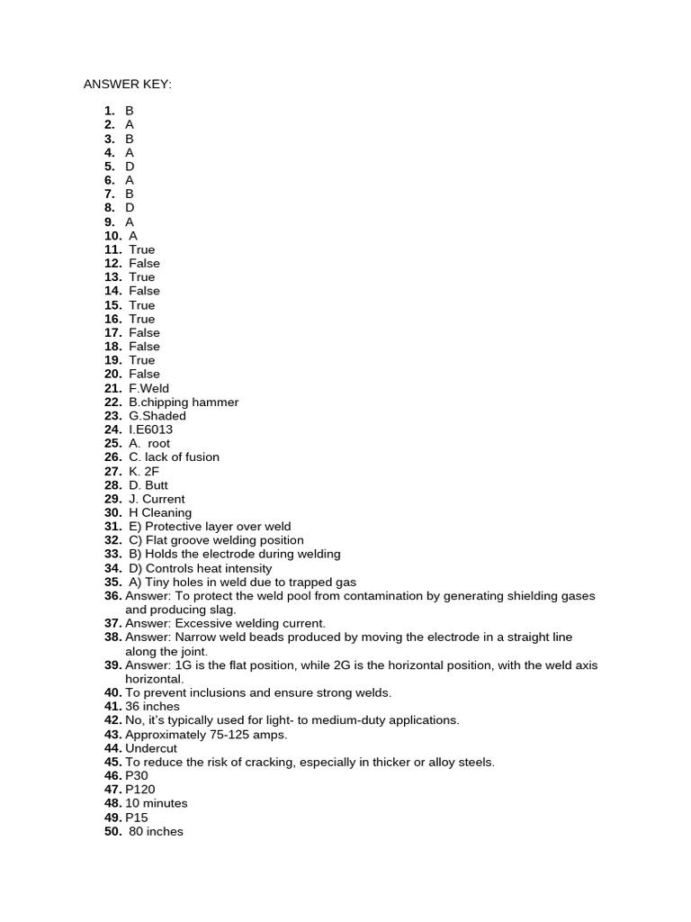 SMAW NC2 Assessment Answer Key | PDF