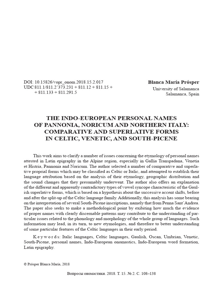 Voprosy Onomastiki 2 2018 Prósper | PDF | Adjective | Latin